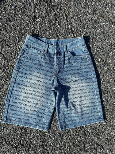 SCRIPTED DENIM SHORTS | London Rock Art