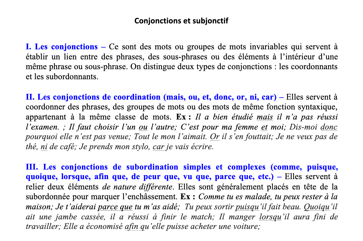 CONJONCTIONS ET SUBJONCTIF