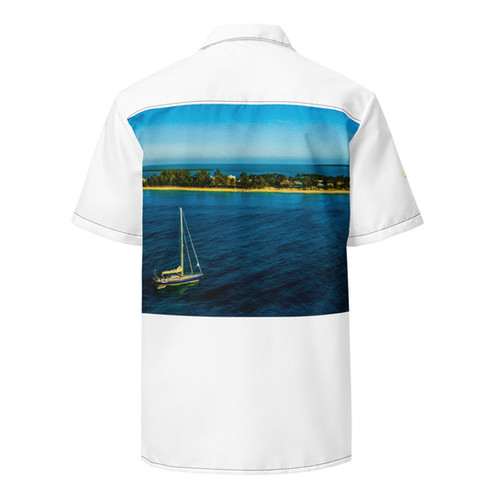 Unisex Aerial Bimini Photo button shirt with Dolphin House logos ...