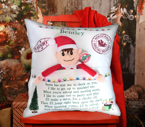 Personalised Christmas 'Elf on the Shelf' Pocket Cushion | J.F Impressions