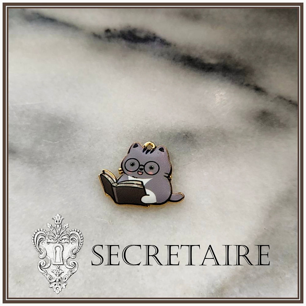 Charm - Reading cat with book [A15B] | Secretaire