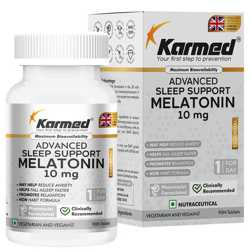 Melatonin 10mg Advanced Sleep Support, 100% Veg, 90 Tablets | KARMED ...