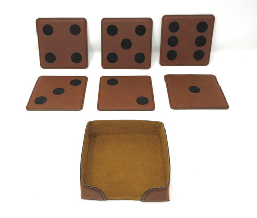 Dice Coaster 4" x 4" Set of 6 Leatherette with Storage | Games And Frames