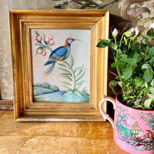 Antique water gilded frame with painting of a bird | Treasury Antiques