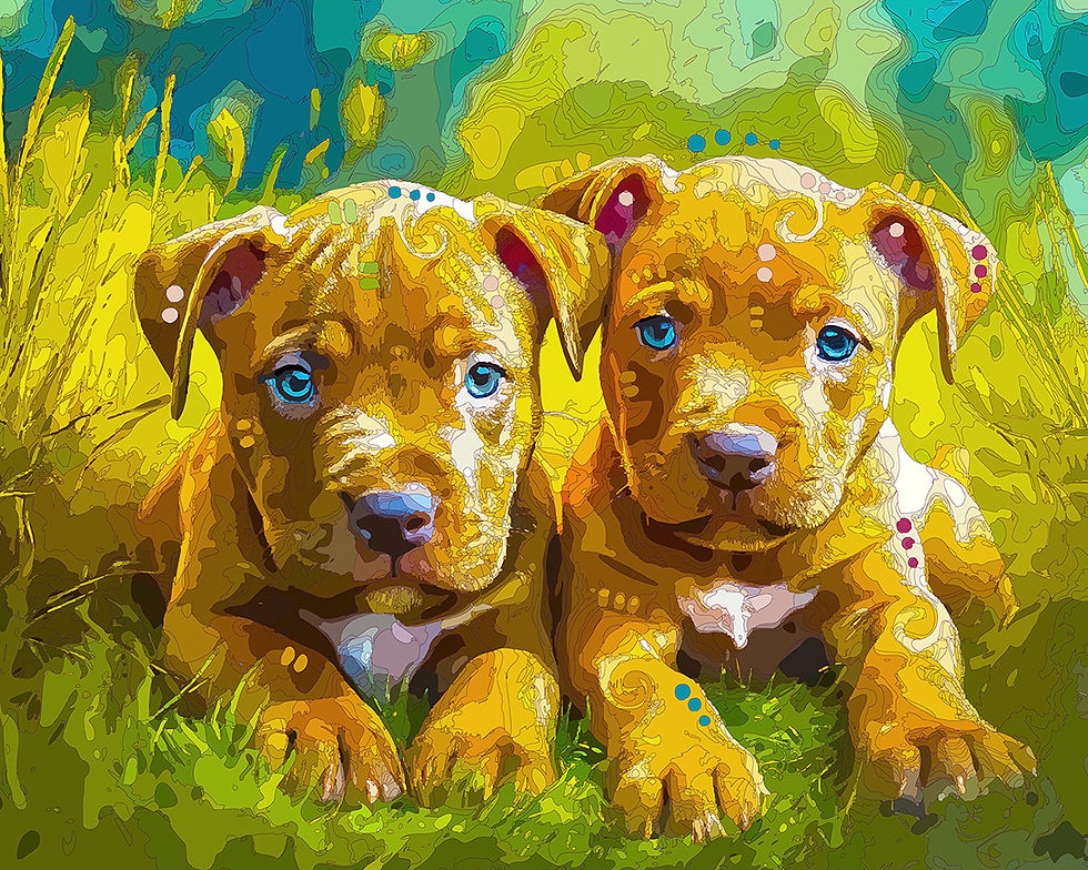 The Golden Pittie Pups Mini Print (Ltd. Edition) | Dean Russo Art