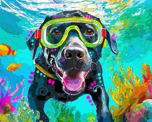The Black Lab Diver Mini Print (Ltd. Edition) | Dean Russo Art