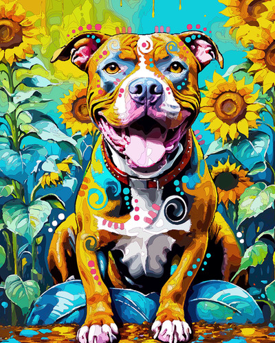 The Sunflower Garden Pittie Mini Print (Ltd. Edition) | Dean Russo Art
