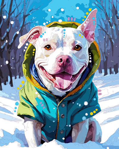 The White Winter Pittie Mini Print (Ltd. Edition) | Dean Russo Art