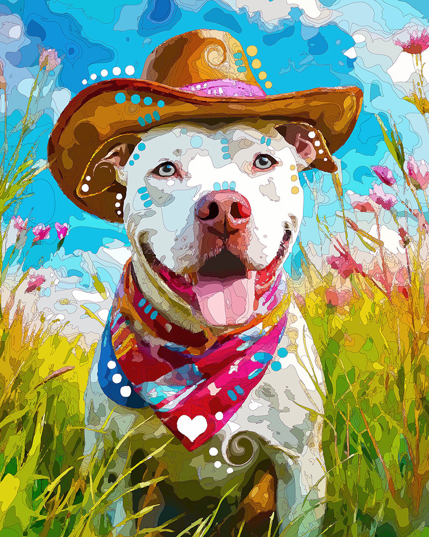 The White Pittie Cowboy Mini Print (Ltd. Edition) | Dean Russo Art