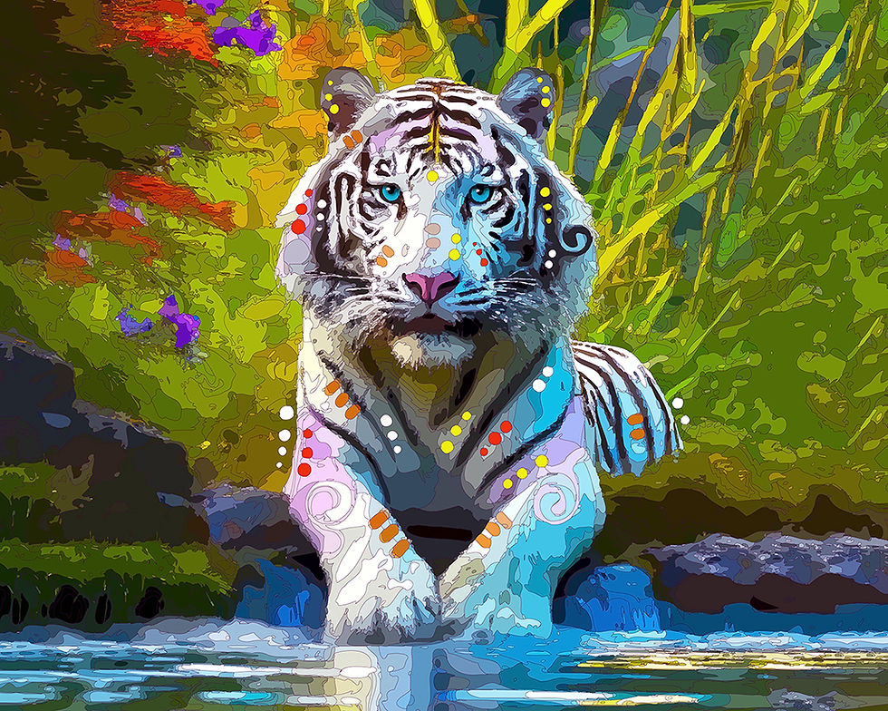 The River Bed White Tiger Mini Print (Ltd. Edition) | Dean Russo Art