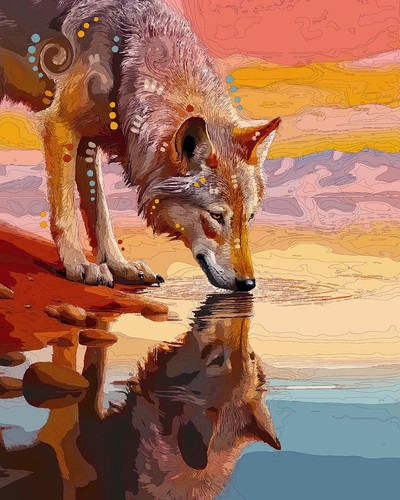 The Desert Lake Wolf Mini Print (Ltd. Edition) | Dean Russo Art