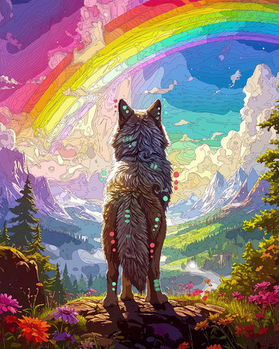 The Rainbow Watcher Wolf Mini Print (Ltd. Edition) | Dean Russo Art