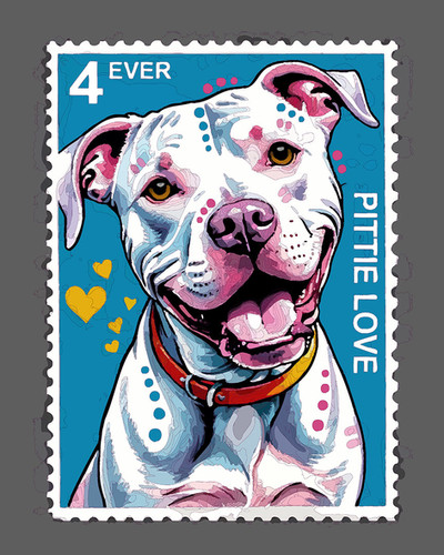 The 4ever Pittie Love Stamp Mini Print (Ltd. Edition) | Dean Russo Art