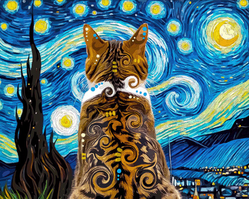 The Starry Cat Watcher Mini Print (Ltd. Edition) | Dean Russo Art