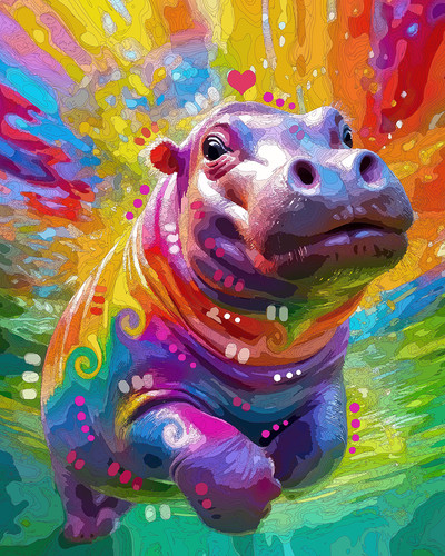 The Diving Young Hippo Mini Print (Ltd. Edition) | Dean Russo Art