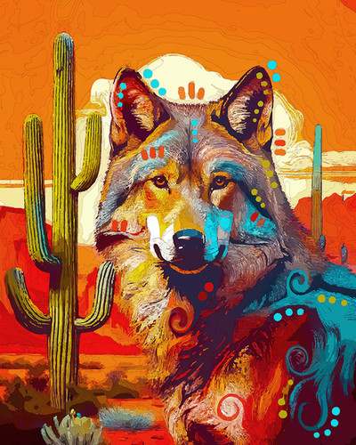 The Great Saguaro Wolf Mini Print (Ltd. Edition) | Dean Russo Art