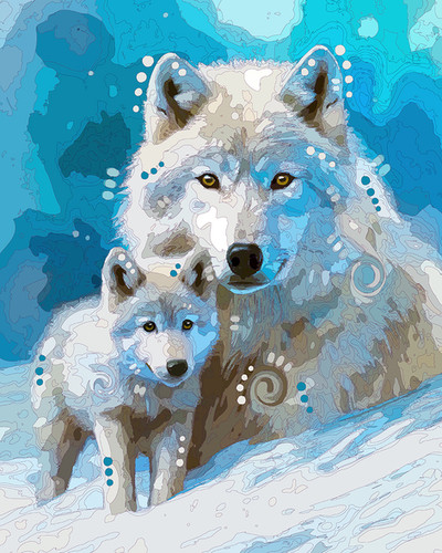 The Arctic Wolf And Pup Mini Print (Ltd. Edition) | Dean Russo Art