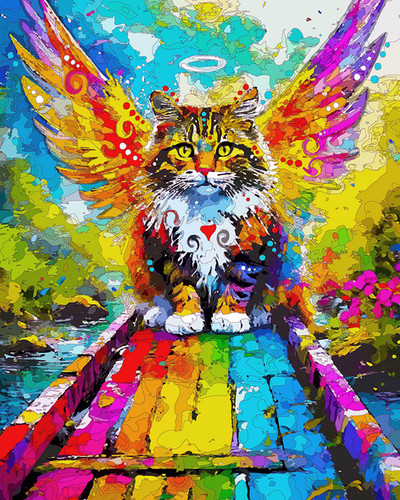 The Cross Rainbow Bridge Cat Mini Print (Ltd. Edition) | Dean Russo Art