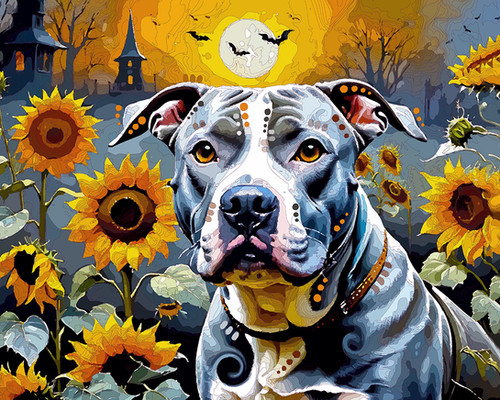 The October Sunflower Pittie Mini Print (Ltd. Edition) | Dean Russo Art