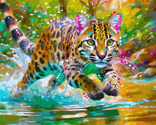 The Leaping Ocelot Mini Print (Ltd. Edition) | Dean Russo Art