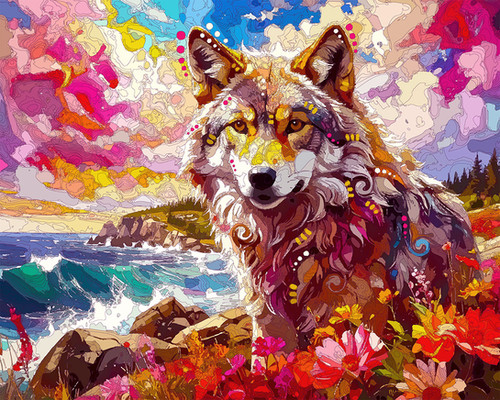 The Acadia Seashore Wolf Mini Print (Ltd. Edition) | Dean Russo Art