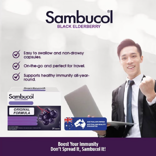 Sambucol Black Elderberry Cold & Flu (AUS Version) 24 Capsules Per Box ...