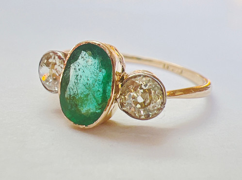 Antique 18ct gold emerald old cut diamond ring, UK P.5, US 8 | Old ...