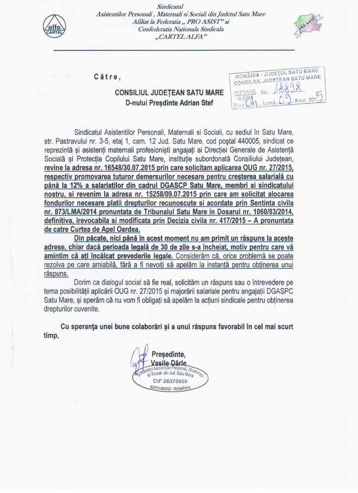 Revenire la adresa de solicitare către Consiliul Județean Satu Mare ...