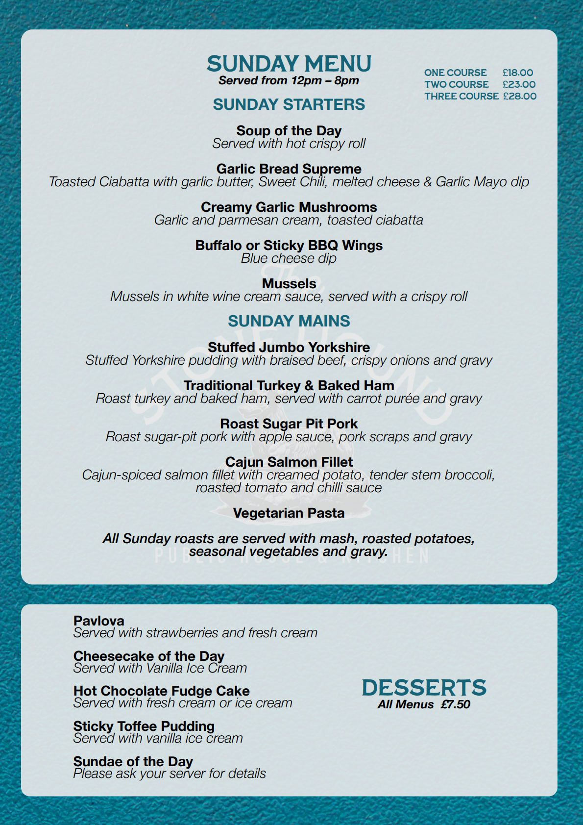 Sunday Menu