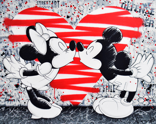 Tableau Minnie Mouse Pop Art Love - Peinture Mickey Mouse Wall Of Love ...