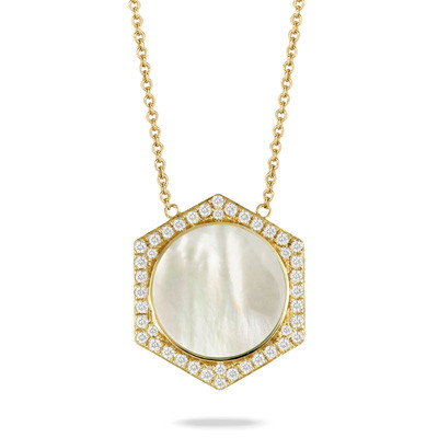 DOVES WHITE ORCHID 18K YLW GOLD DIAMOND NECKLACE W/ WHITE MOTHER OF ...