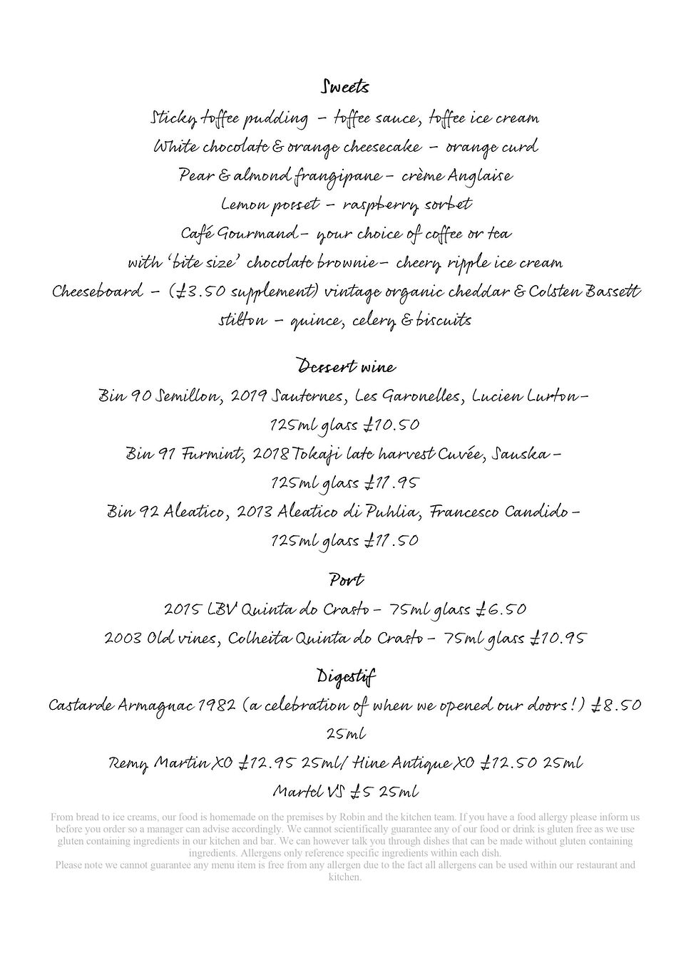 Mid-week Dinner Menu | Perkins Bar & Bistro