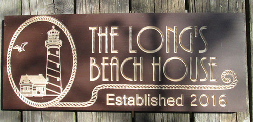 Custom Beach House Sign with Light House, Coastal Living Established ...
