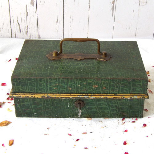 Antique Green Metal Cash Box with Key | Milner & Pearce