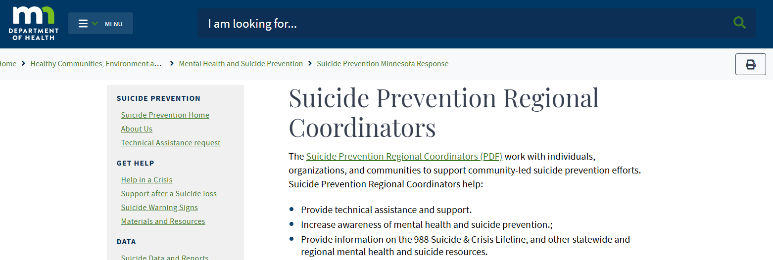 Suicide Prevention Regional Coordinators