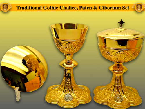 Traditional Gothic Chalice, Paten & Ciborium Set | Mitchell's Plating