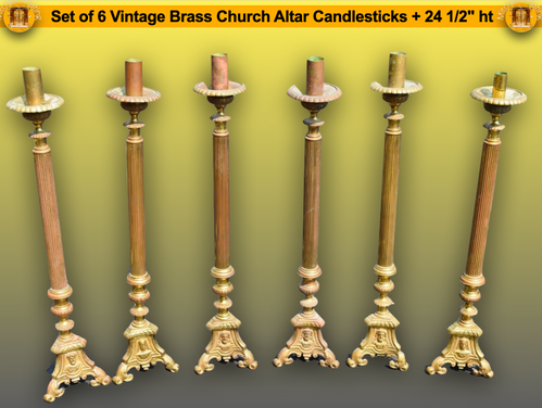 Holy Family 6 Vintage Brass Church Altar Candlesticks | Mitchell's Plating