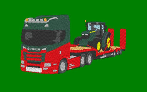 Scania Low Loader with John Deere Tractor PES Embroidery Patterns ...