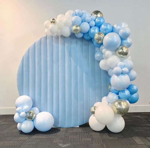 Light blue velvet round backdrop | Aliah Creations