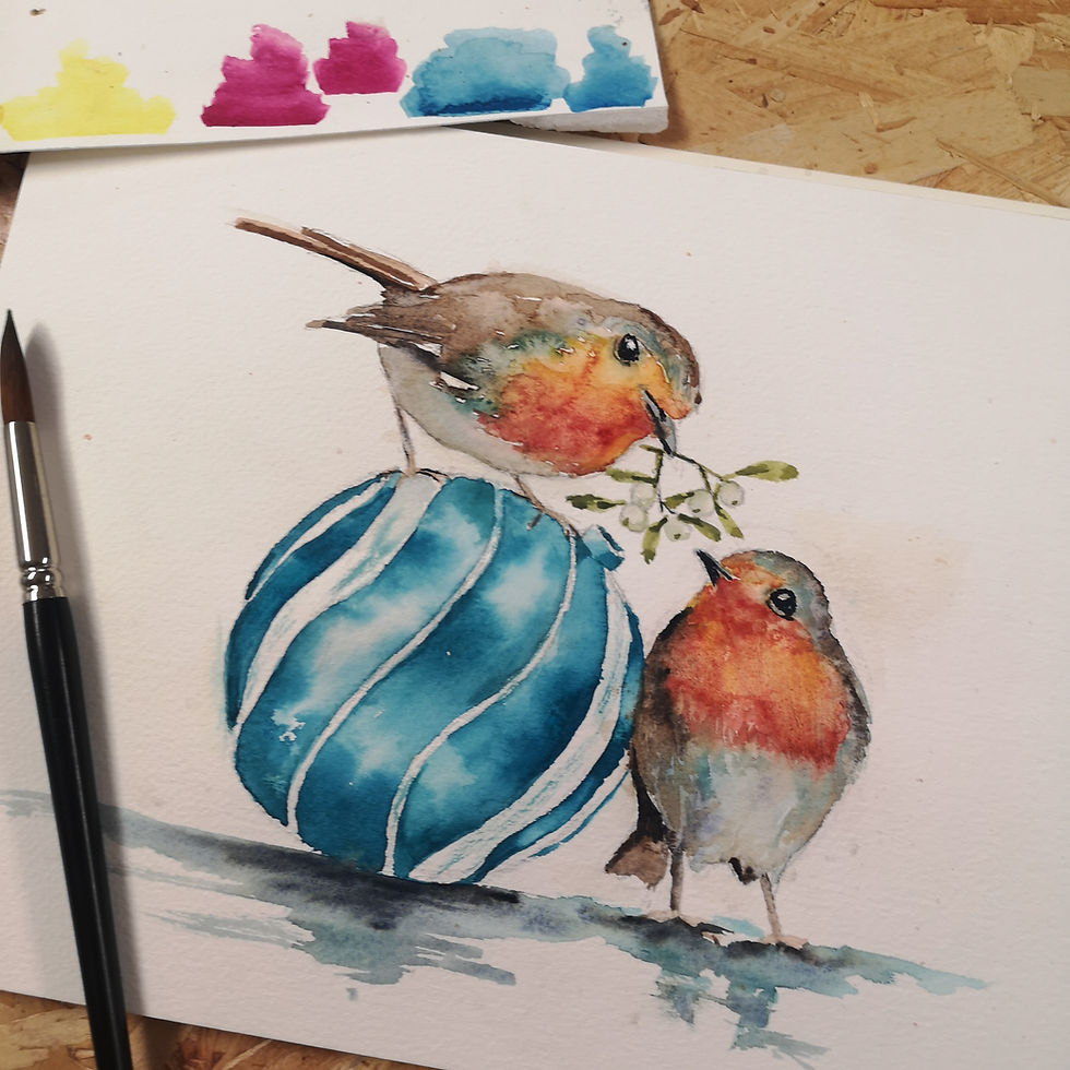 Christmas Robins Watercolour Tutorial | Eunice J Friend