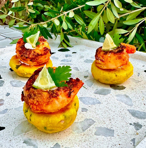 Tandoori Prawn on Turmeric Blini with Lime Labneh | thelimetreecafe