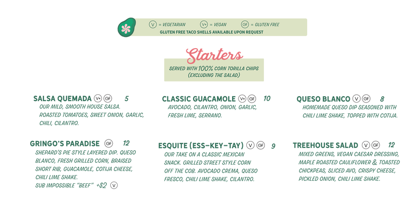 MENUS | Treehouse Taqueria