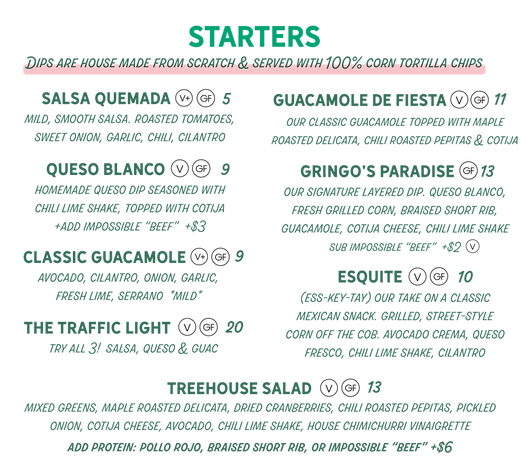 MENUS | Treehouse Taqueria