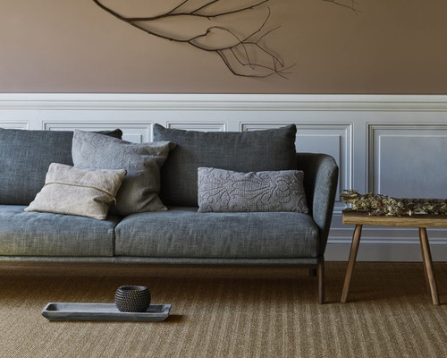 Grand Herringbone Pearl Sisal Rug with Linen Teal Border | Shop Now