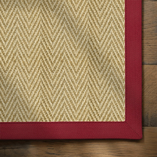 Grand Herringbone Golden Sands Sisal Rug with Cotton Paprika Border ...