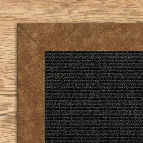 Big Boucle Accents Black Sisal Rug with Leather Sand Border | Shop Now