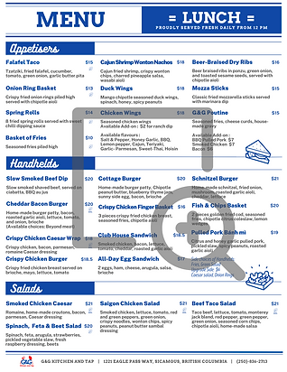 Menu | G&G Kitchen and Tap