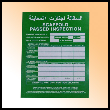 SCAFFOLDING TAG INSERT - GREEN SAUDI ARAMCO | Safex Safety KSA