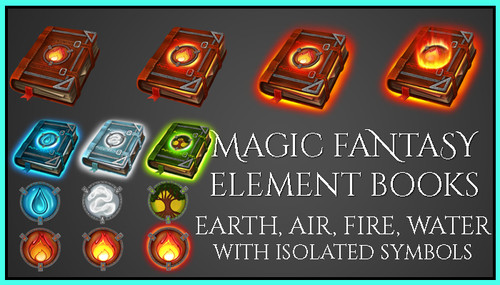 Magic Fantasy Elemental Books with matching tokens/symbols ...
