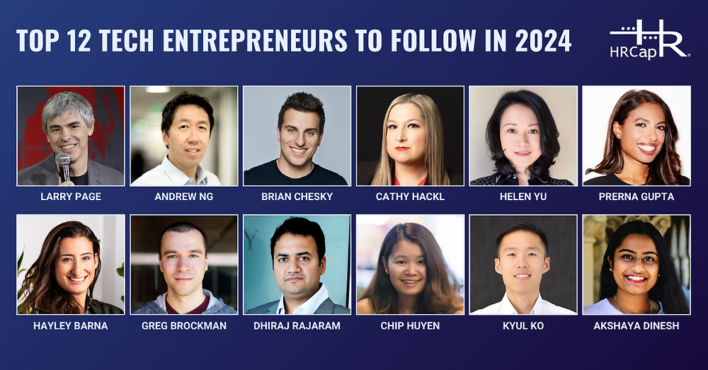 Spotlights by HRCap: Top 12 Tech Entrepreneurs to Follow in 2024